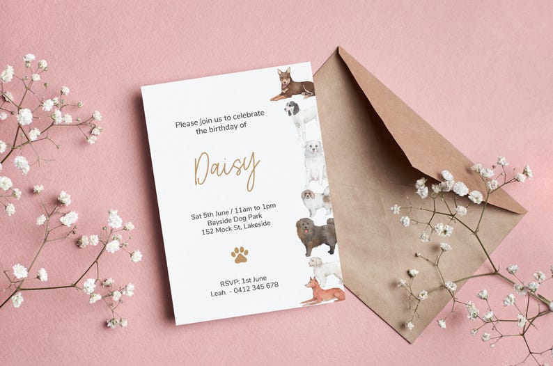 Dog Birthday Party Invitation | Cute Editable Digital Instant Download ...