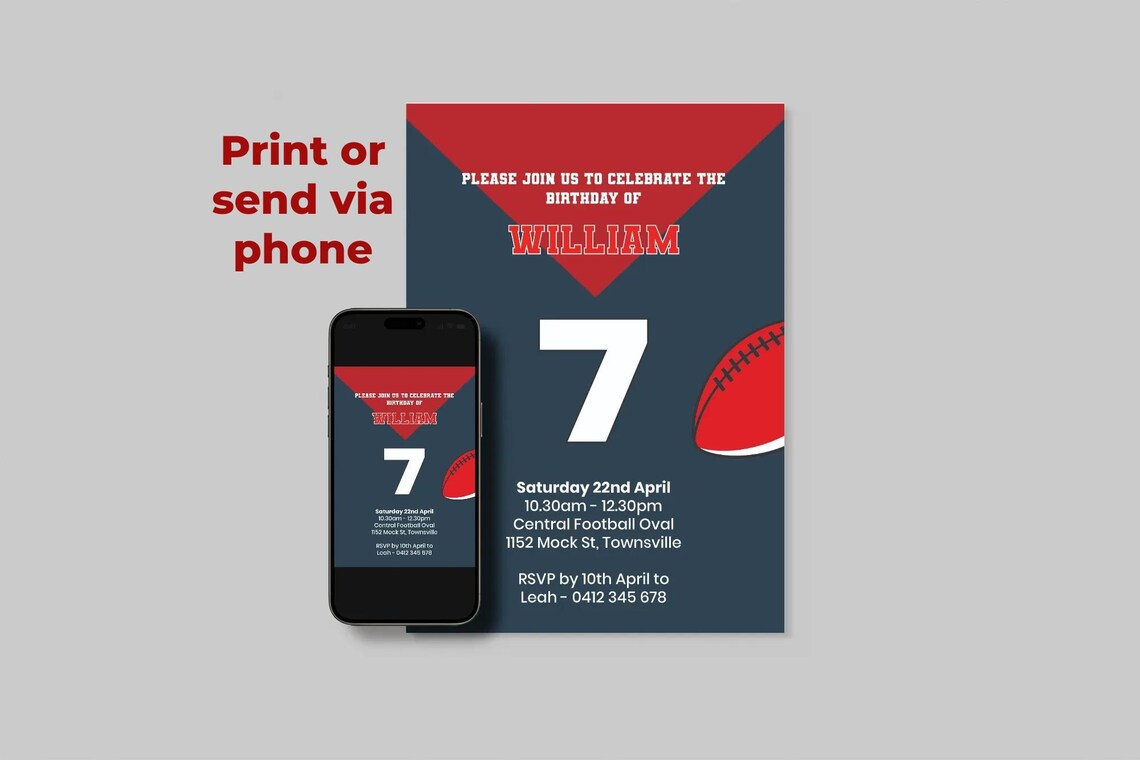 Melbourne Football Birthday Invitation: Editable Kids Party (digital ...