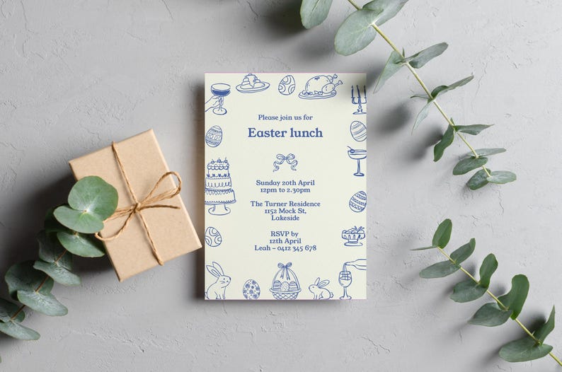 Easter Lunch Invitation | Editable Invite for Easter Celebration | Blue ...