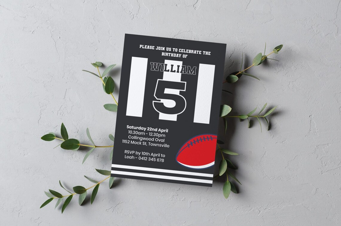 Collingwood Birthday Invitation: Aussie Rules Football Magpies Party ...