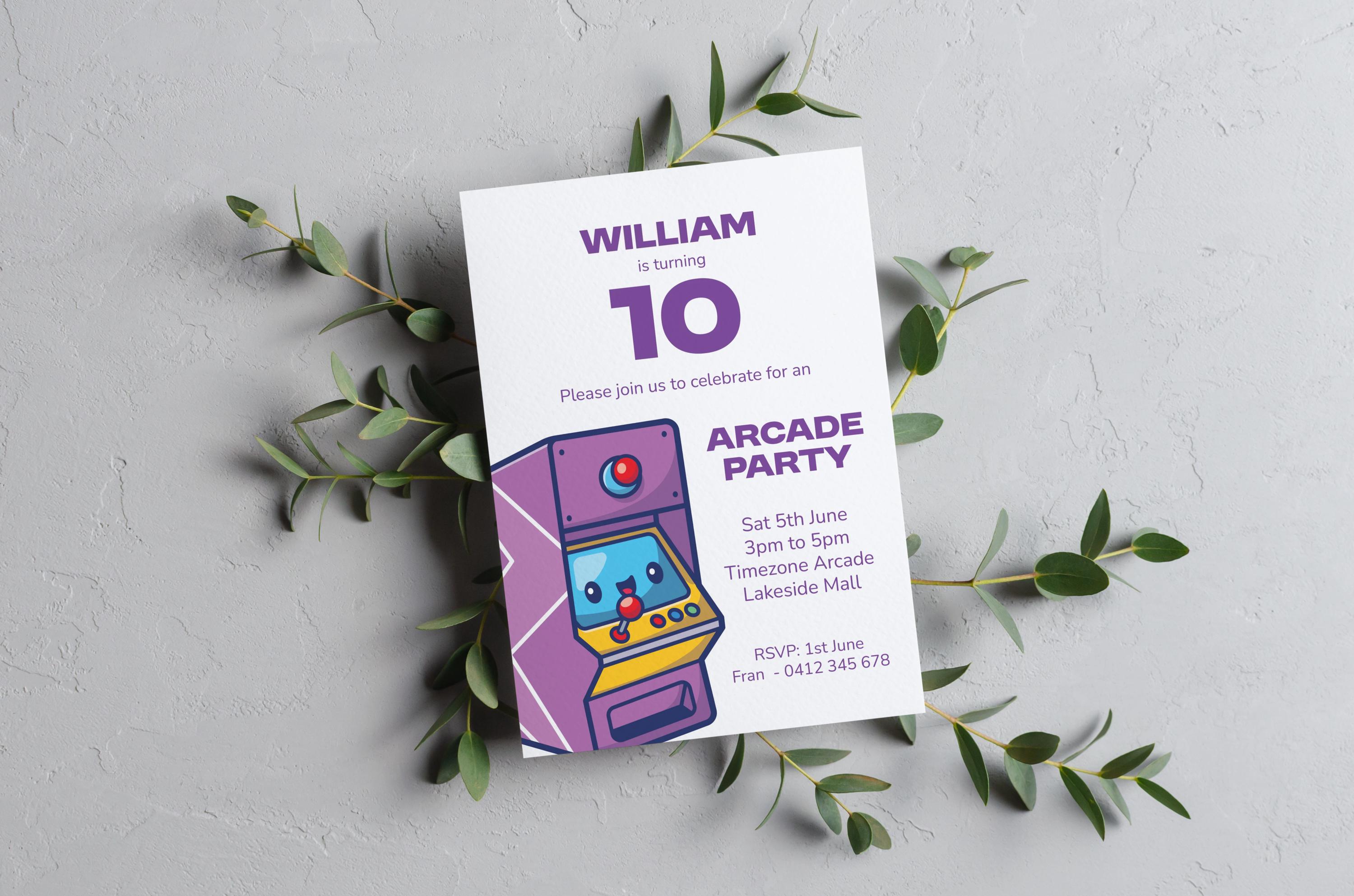 10th Birthday Arcade Party Invitation | Custom Editable DIY Invite ...
