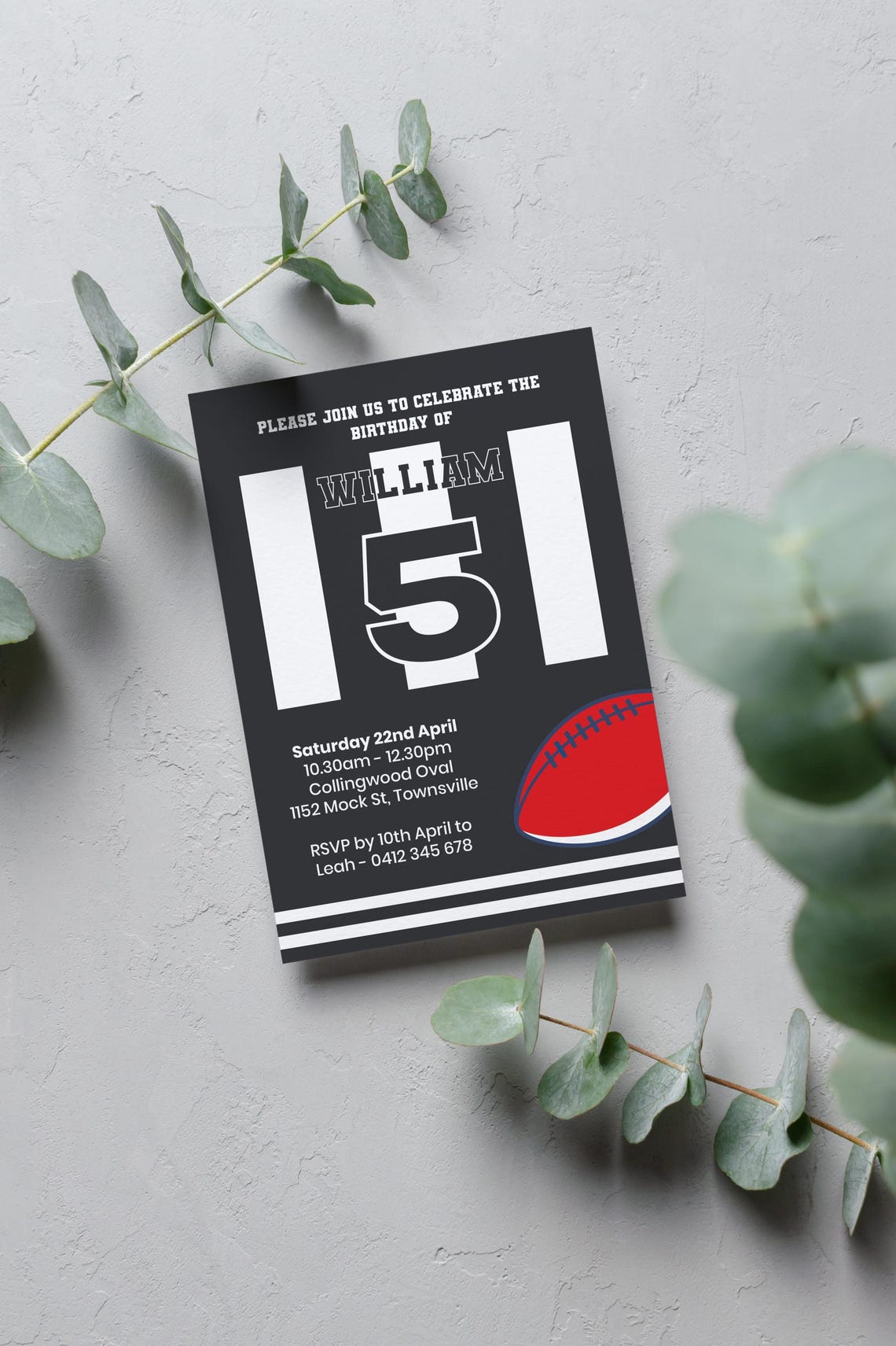 Collingwood Birthday Invitation: Aussie Rules Football Magpies Party ...