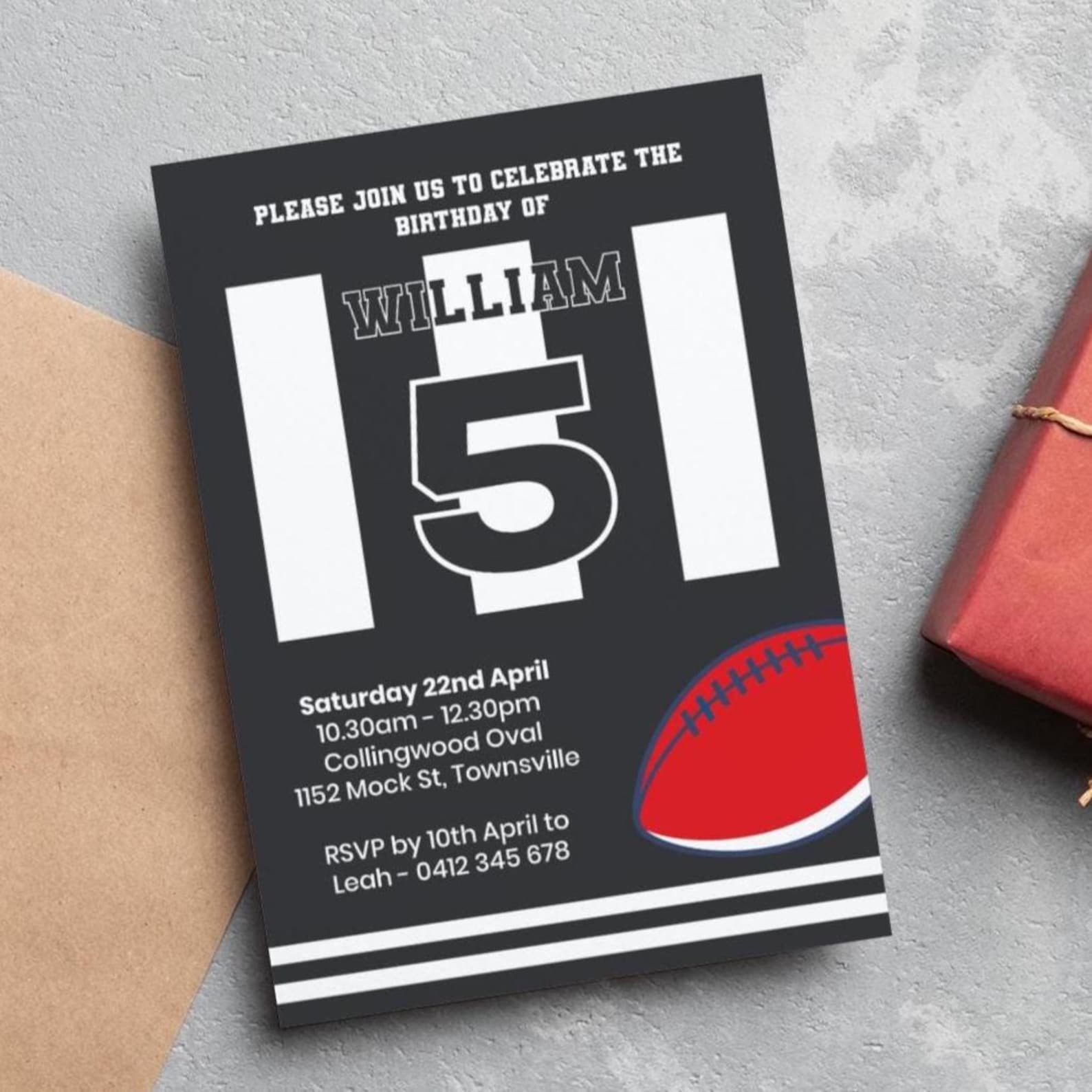 Collingwood Birthday Invitation: Aussie Rules Football Magpies Party ...