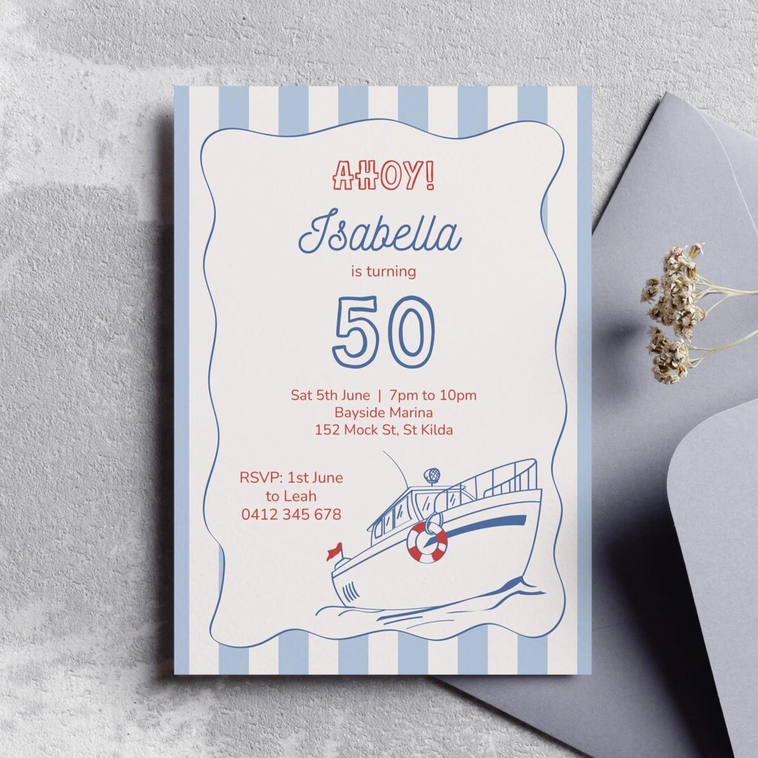 50th Sailing Boating Birthday Invitation | Editable Instant Download ...