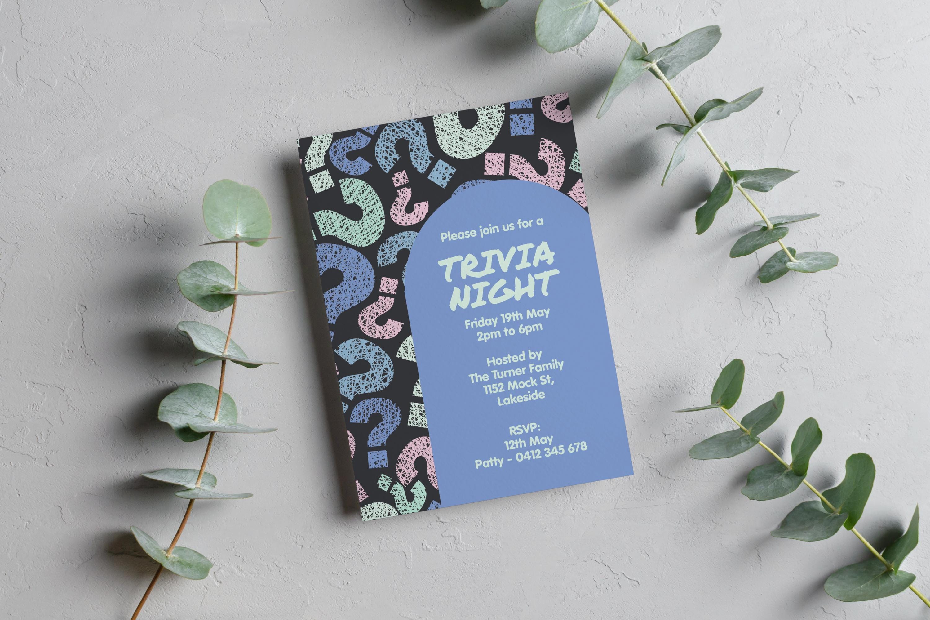 Editable Trivia Night Invitation: DIY Quiz Birthday Party Template (A5 ...