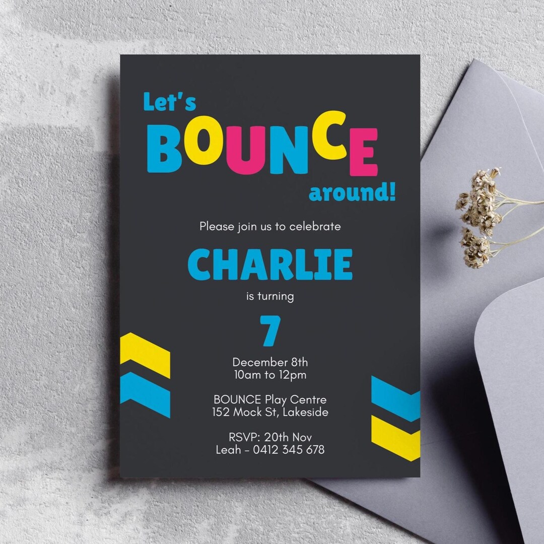 Bounce Birthday Invitation: Editable Bouncy House Jumping Castle Party ...