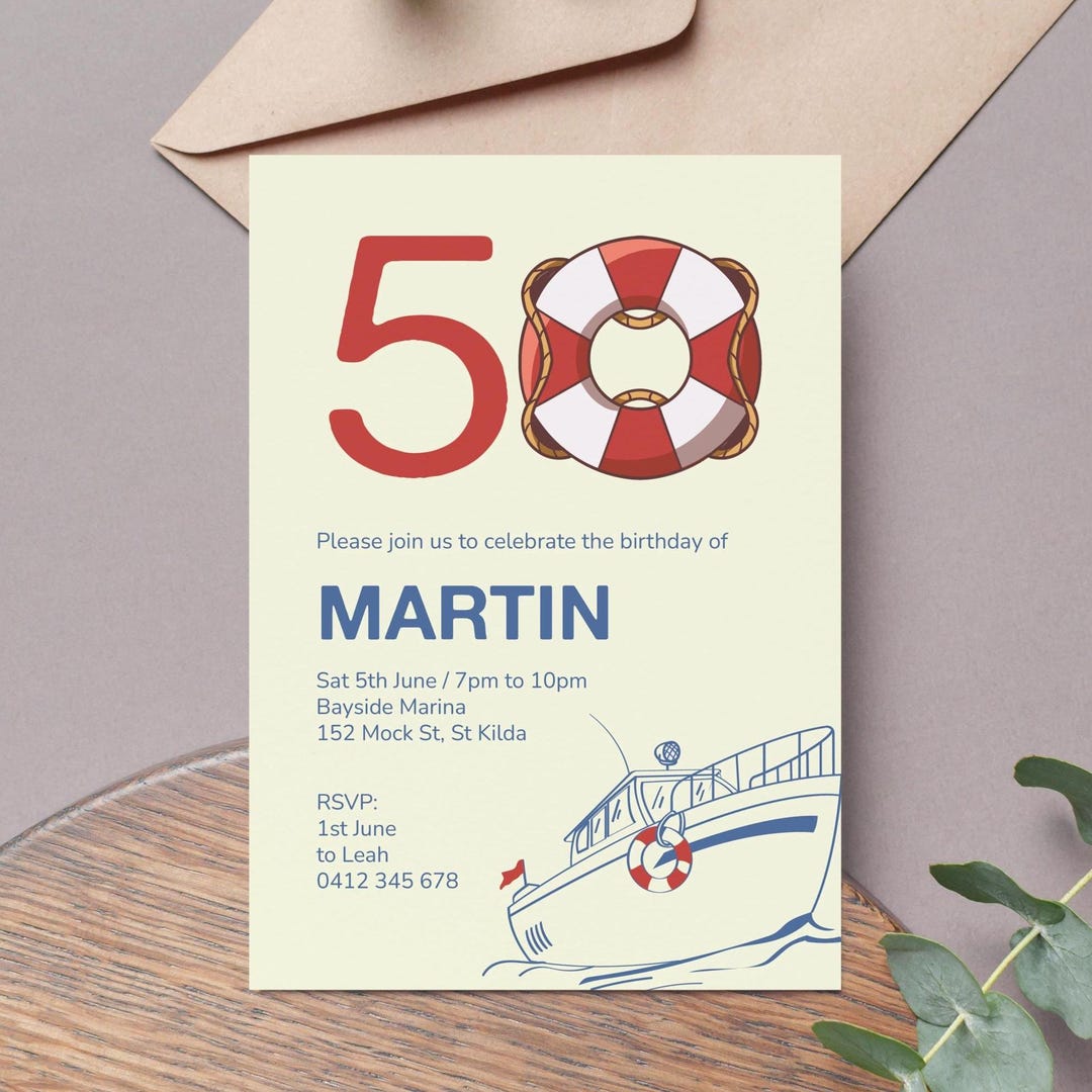50th Sailing Boating Birthday Invitation | Editable Instant Download ...