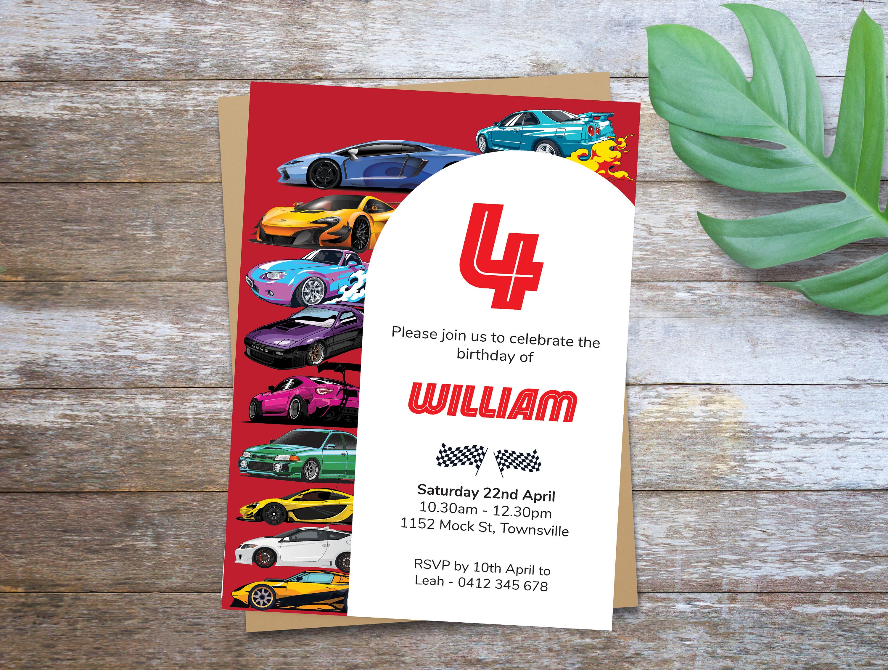 Hot Wheels Cars 4th Birthday Invitation Racing Cars Boy Fourth Birthday ...