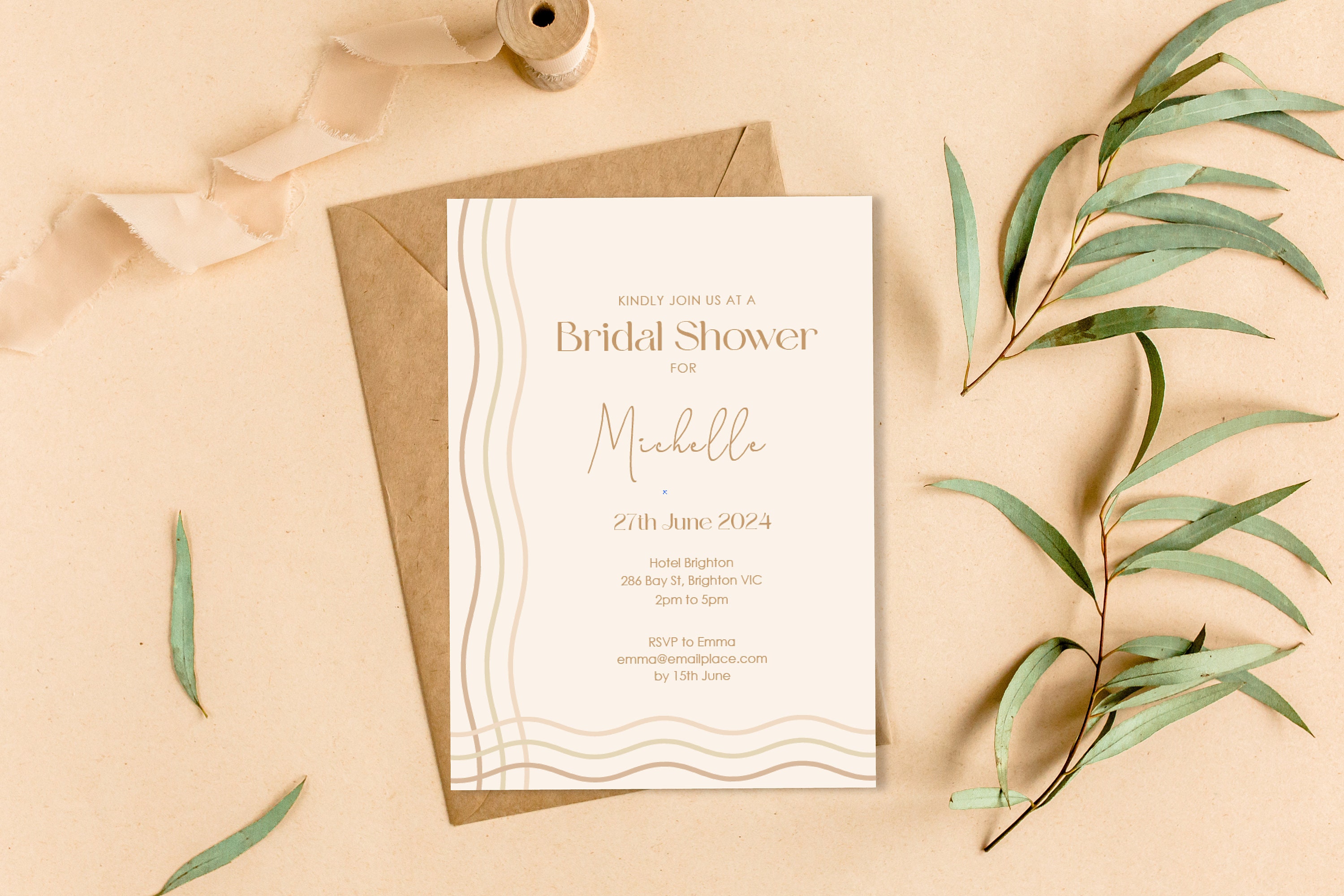 Bridal Shower Invitation Beige Invite Custom DIY Customize Custom ...