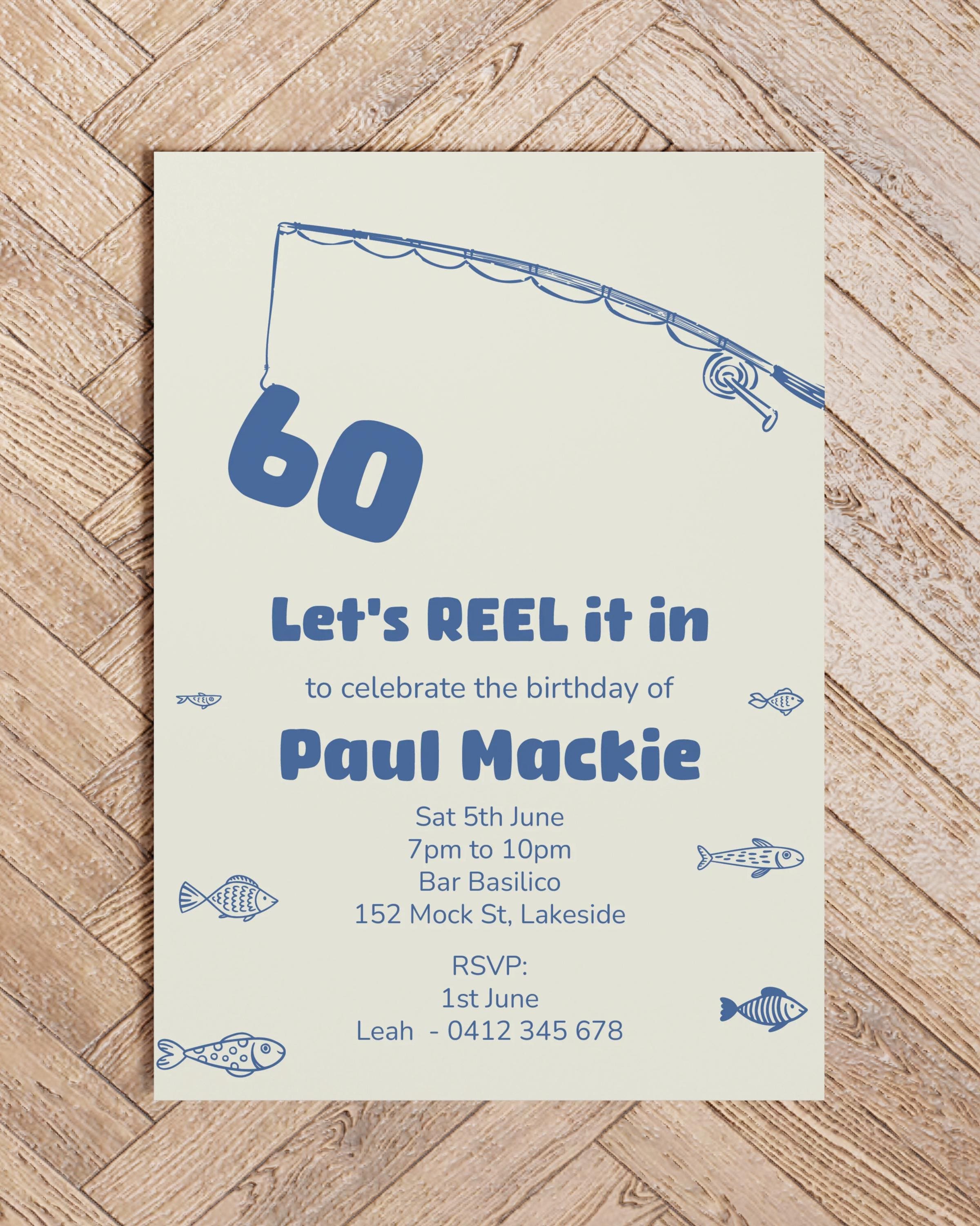 Fishing 60th Birthday Invitation: Editable (digital Download Printable ...