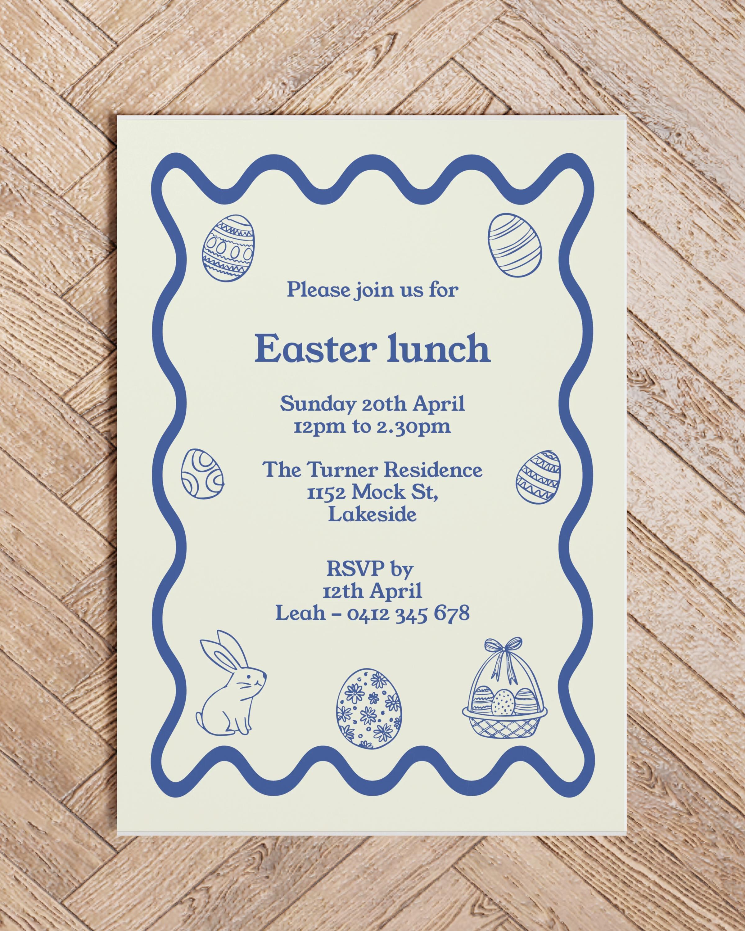 Easter Lunch Invitation | Editable Invite for Easter Celebration | Blue ...
