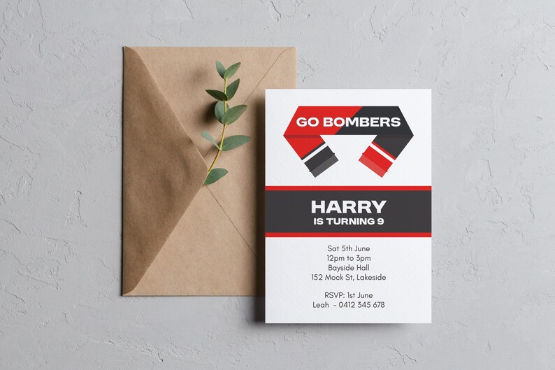 Editable Age Essendon Invitation | Football 9th Birthday Party | Footy ...