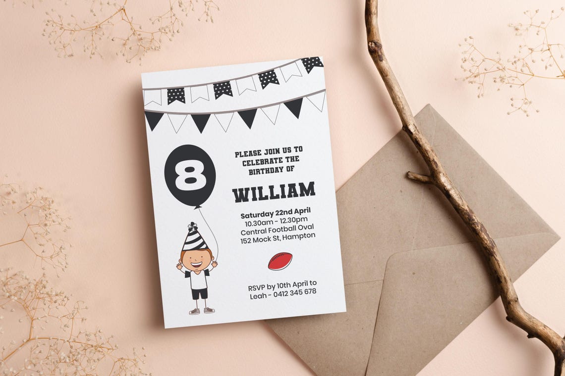 Collingwood Football Birthday Invitation: Editable Aussie Rules Party ...