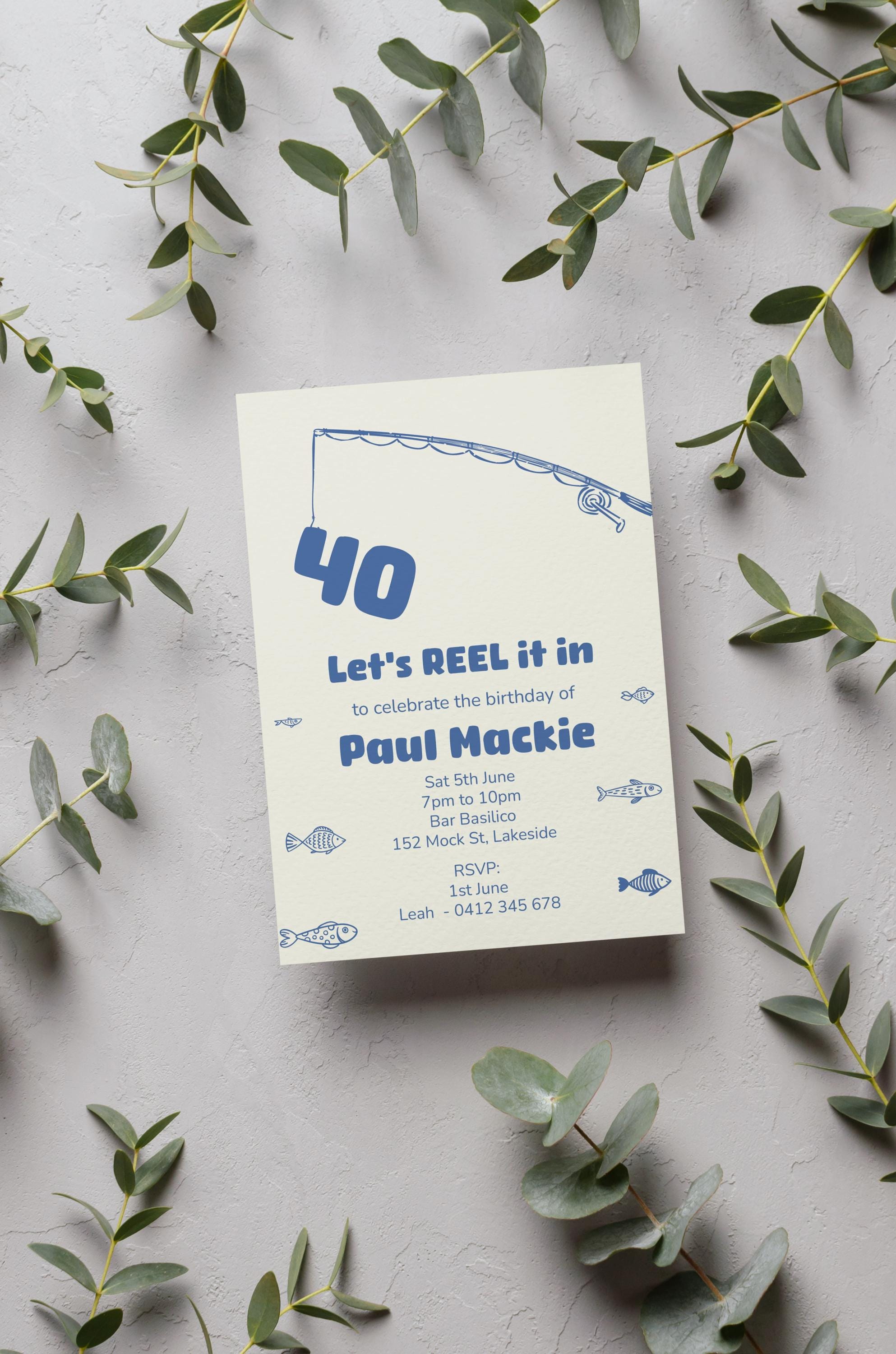 40th Fishing Birthday Invitation| Editable Age | Funny Fish Invite for ...