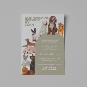 Dog Walking Poster Doggie Business Flyer Animal Services Mailout ...