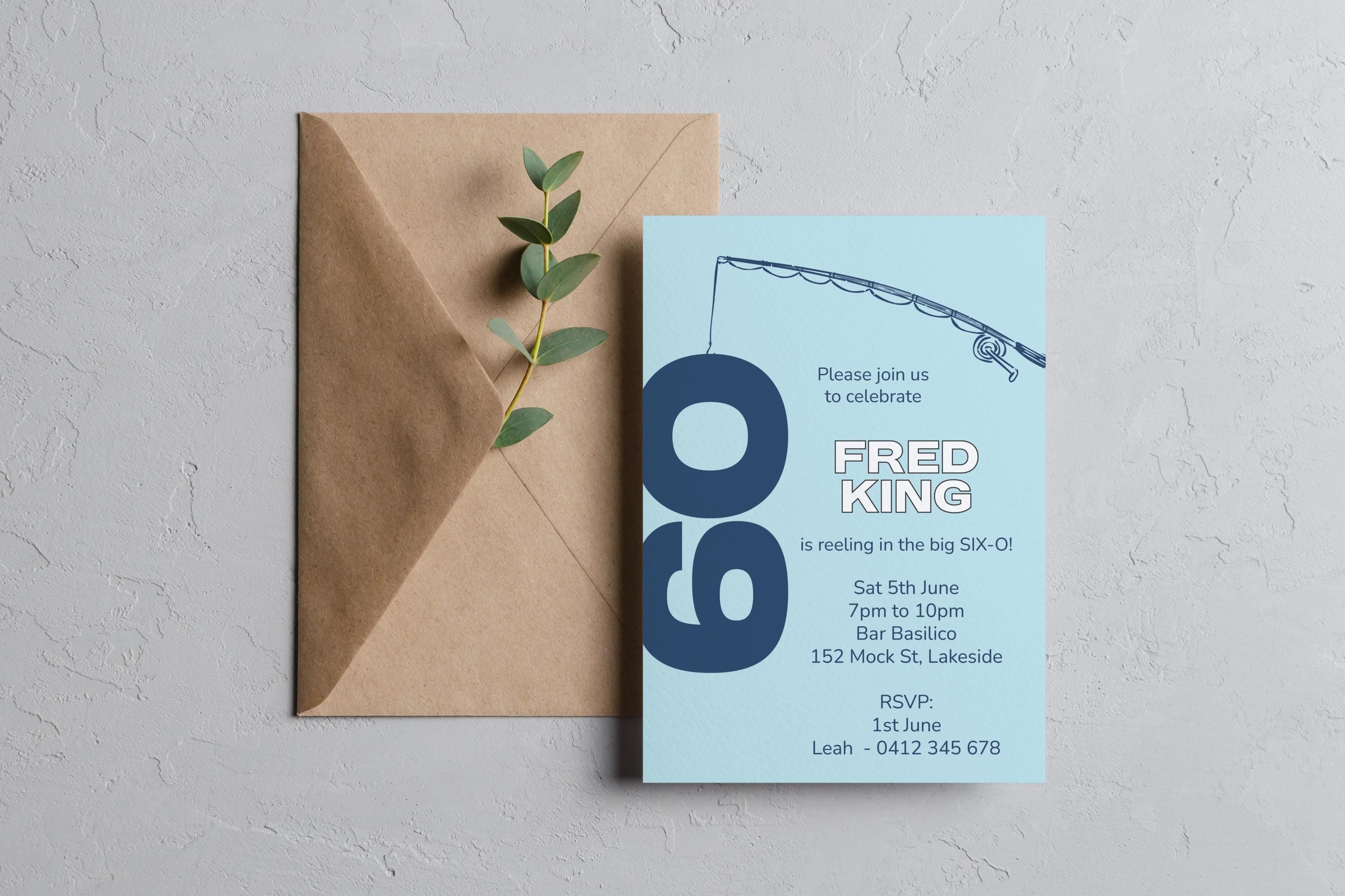 60th Fishing Birthday Invitation | Funny Fish Invite for Sixtieth Bday ...