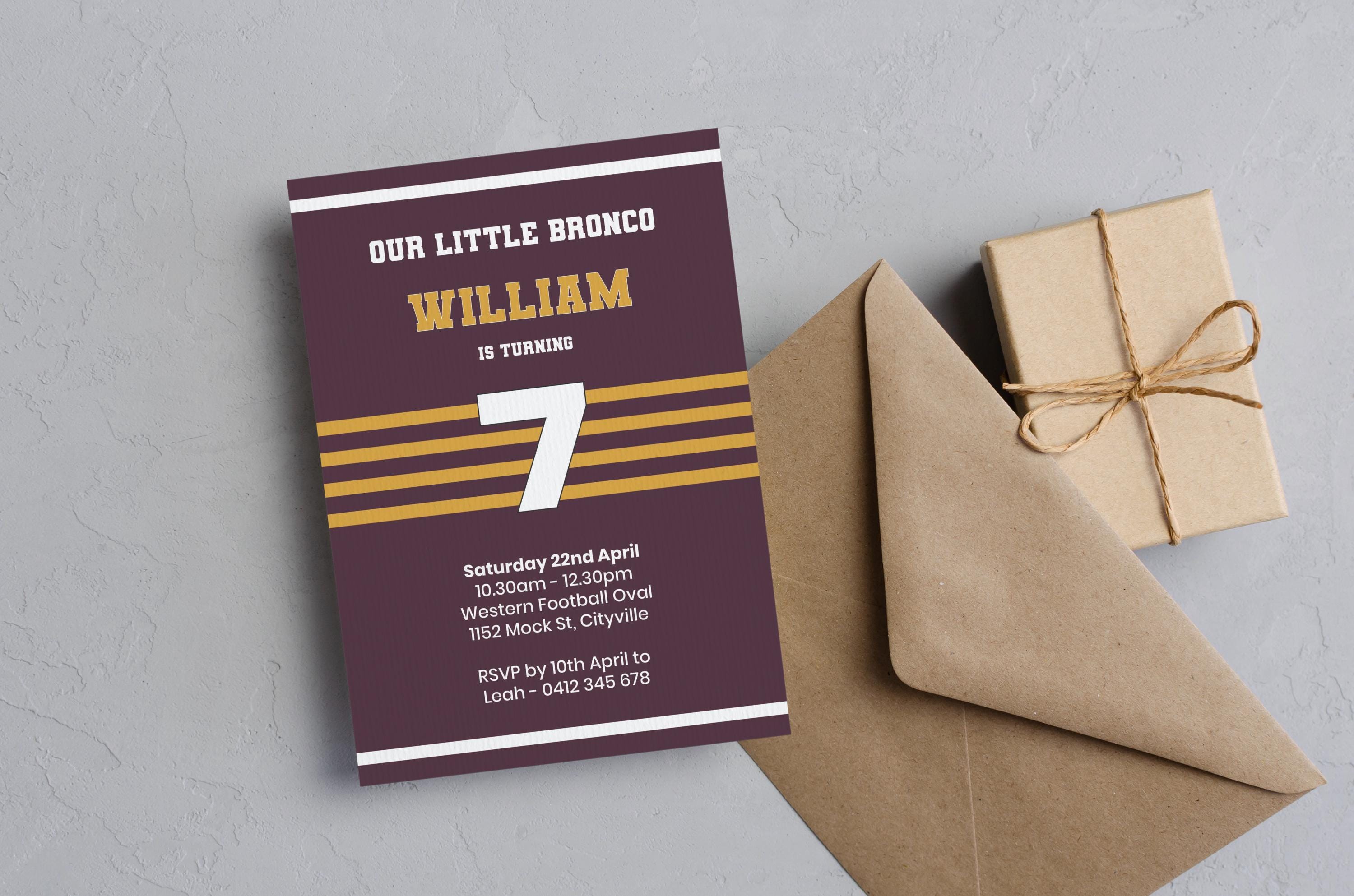 Editable Age Brisbane Broncos Invitation for Birthday Party NRL Footy ...