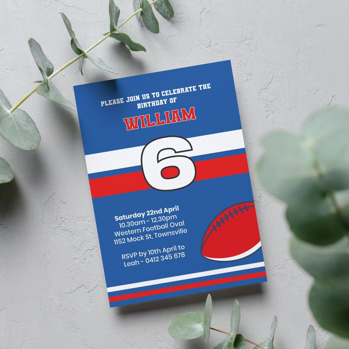 Editable Age Western Bulldogs Invitation Football 6th Birthday Party ...