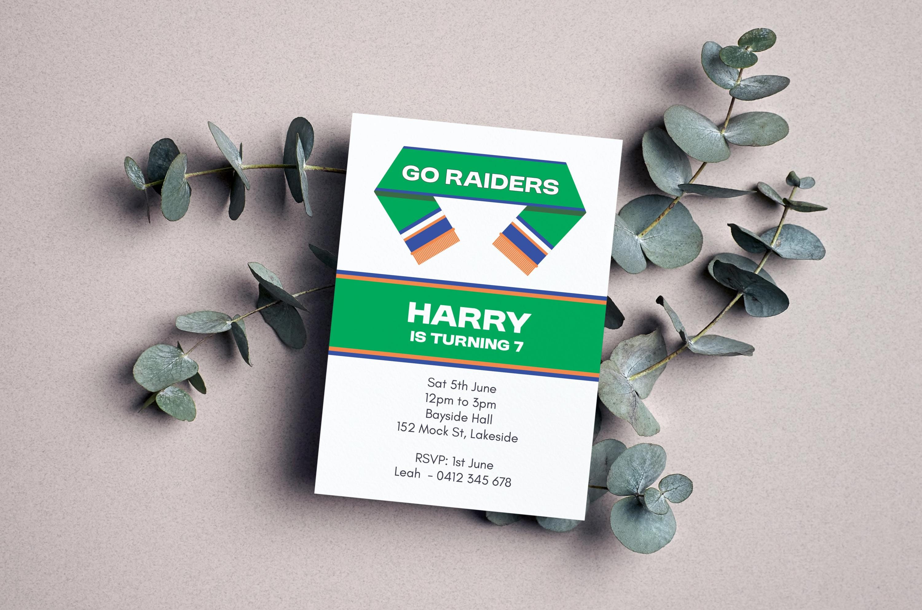 Editable Age Raiders Invitation | Birthday Party NRL Footy Seven Years ...