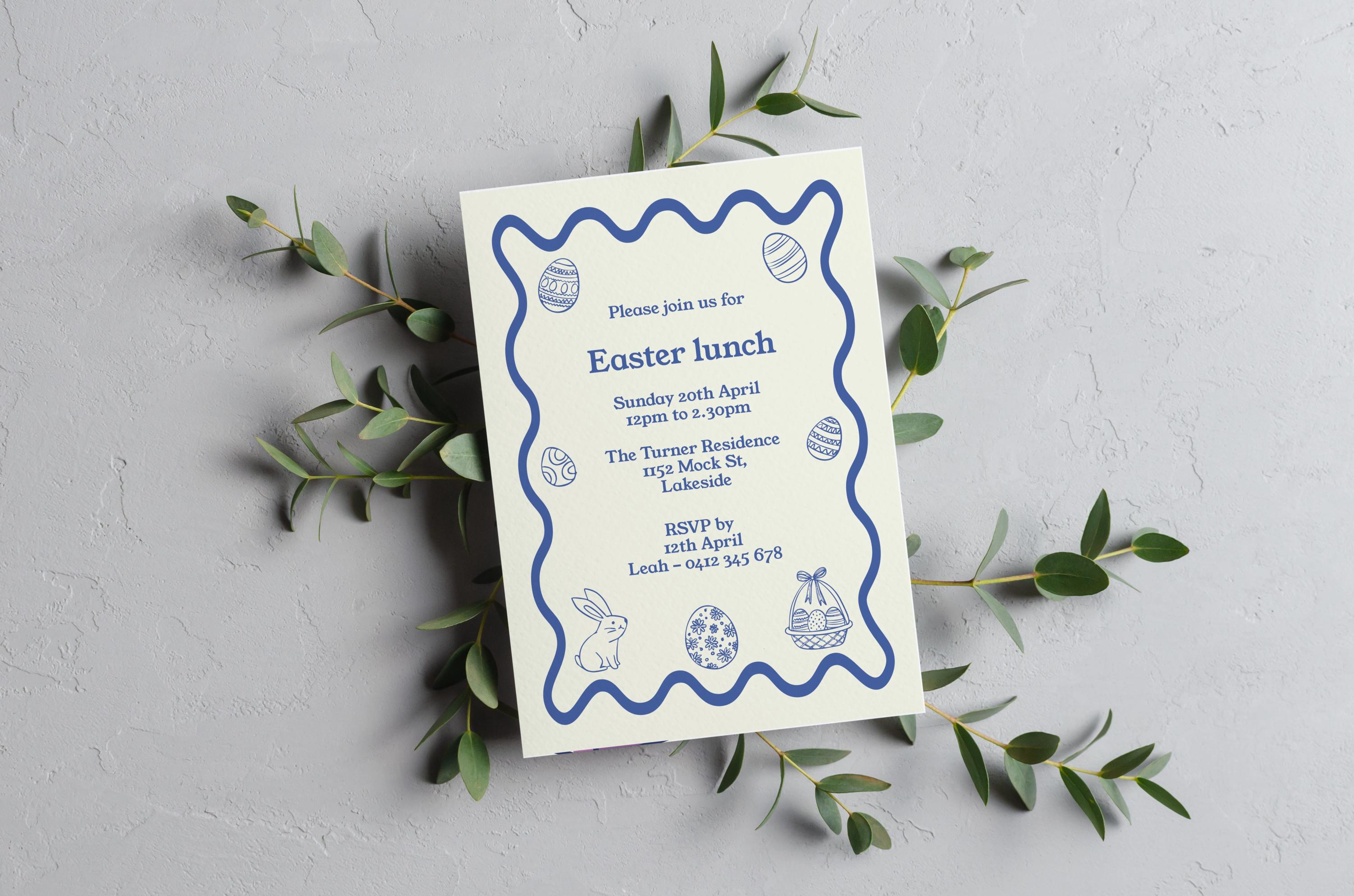 Editable Easter Lunch Invitation: Blue Coquette Template (digital) - Etsy
