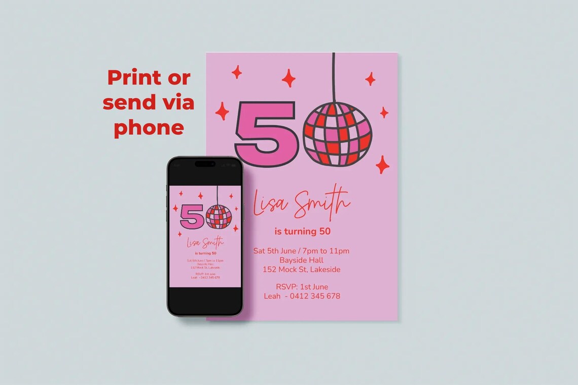 Disco 50th Birthday Invitation: (editable Printable Evite Template ...