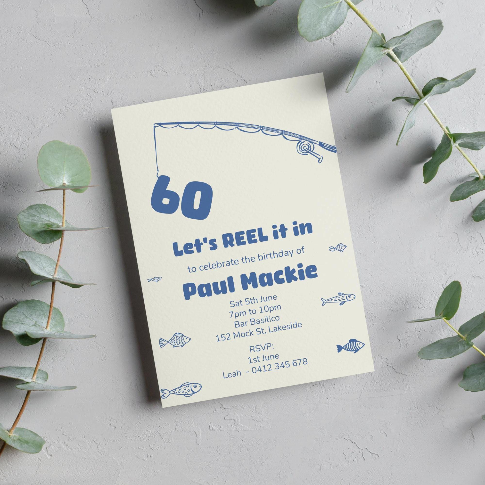 Fishing 60th Birthday Invitation: Editable (digital Download Printable ...