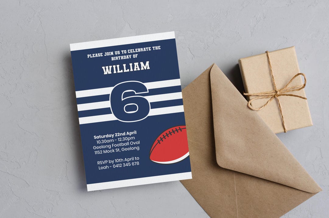Editable Age Geelong Cats AFL Football 6th Birthday Party Invitation ...
