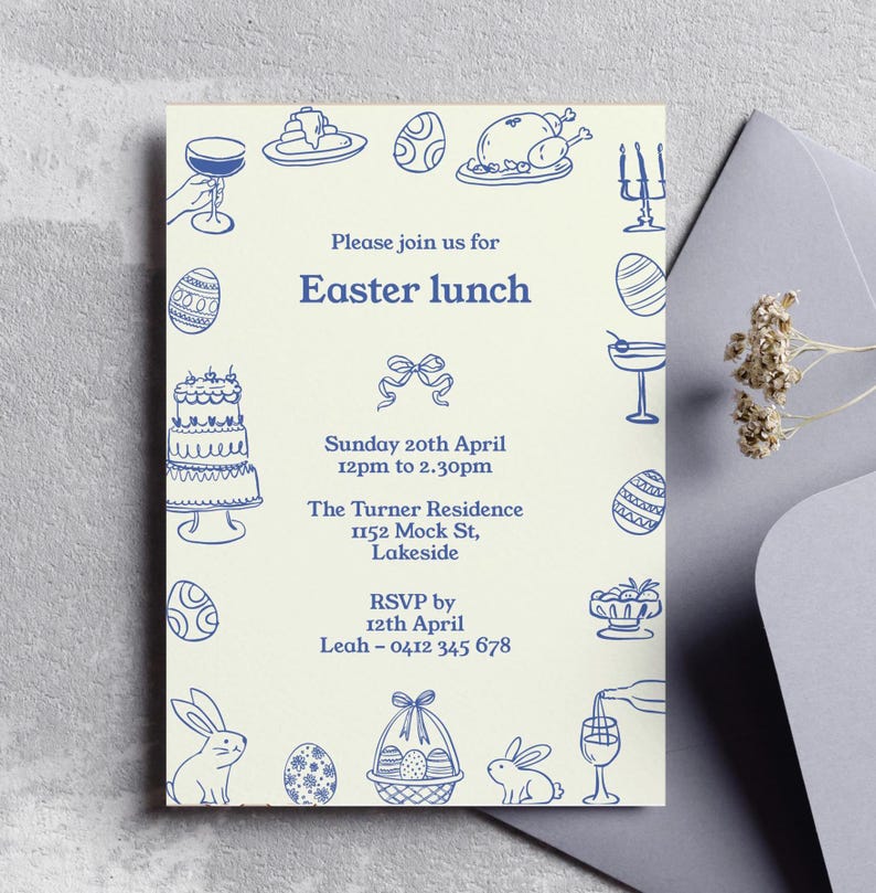 Easter Lunch Invitation | Editable Invite for Easter Celebration | Blue ...