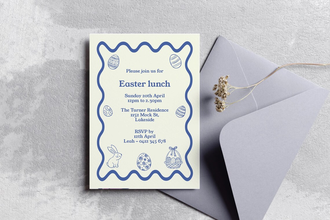 Easter Lunch Invitation | Editable Invite for Easter Celebration | Blue ...