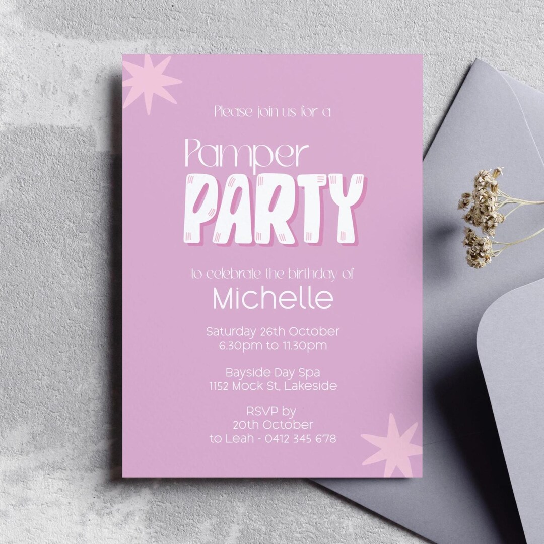 Pamper Party Invitation | Editable Instant Download Birthday Invite ...
