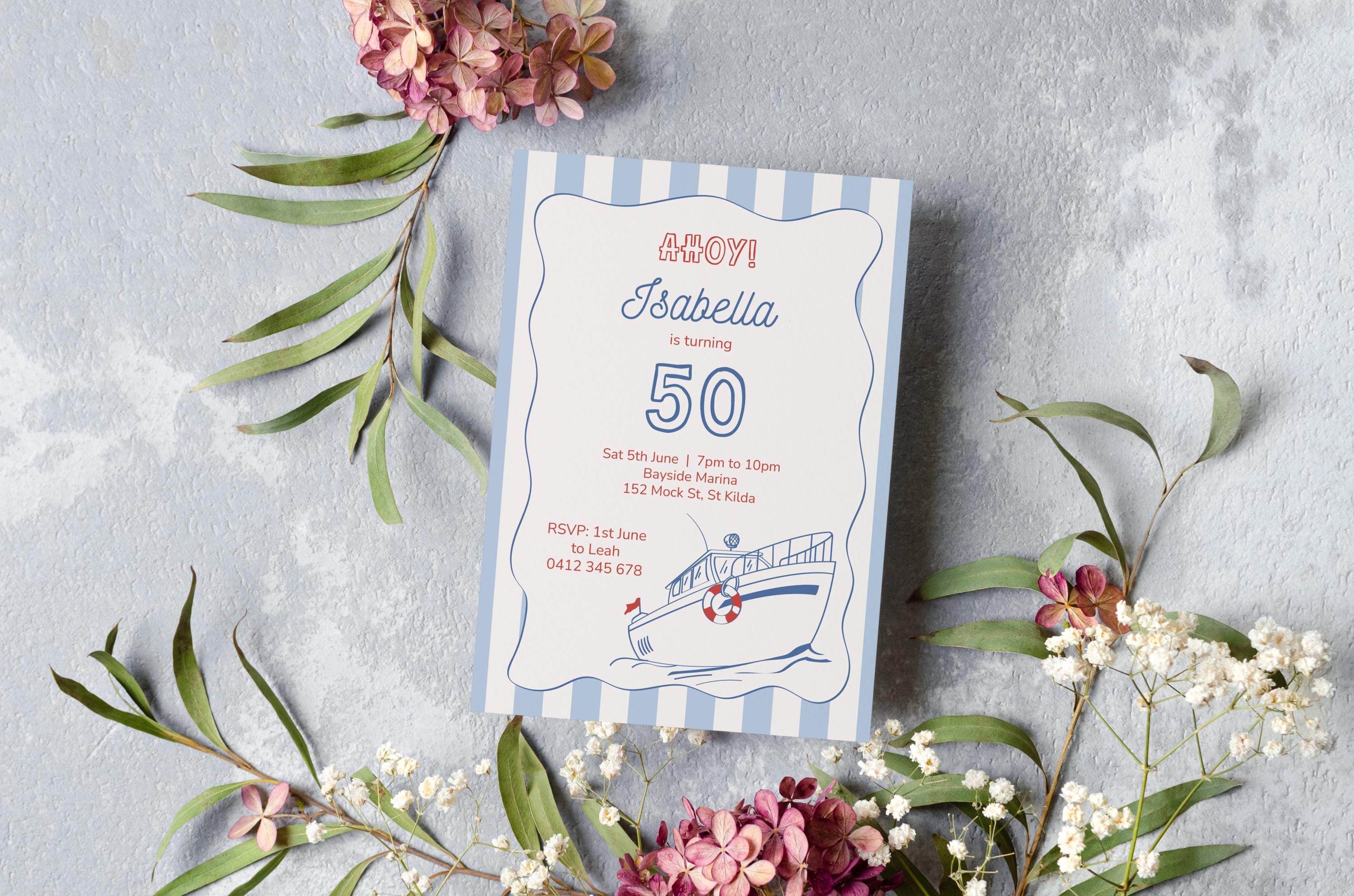 50th Sailing Boating Birthday Invitation | Editable Instant Download ...