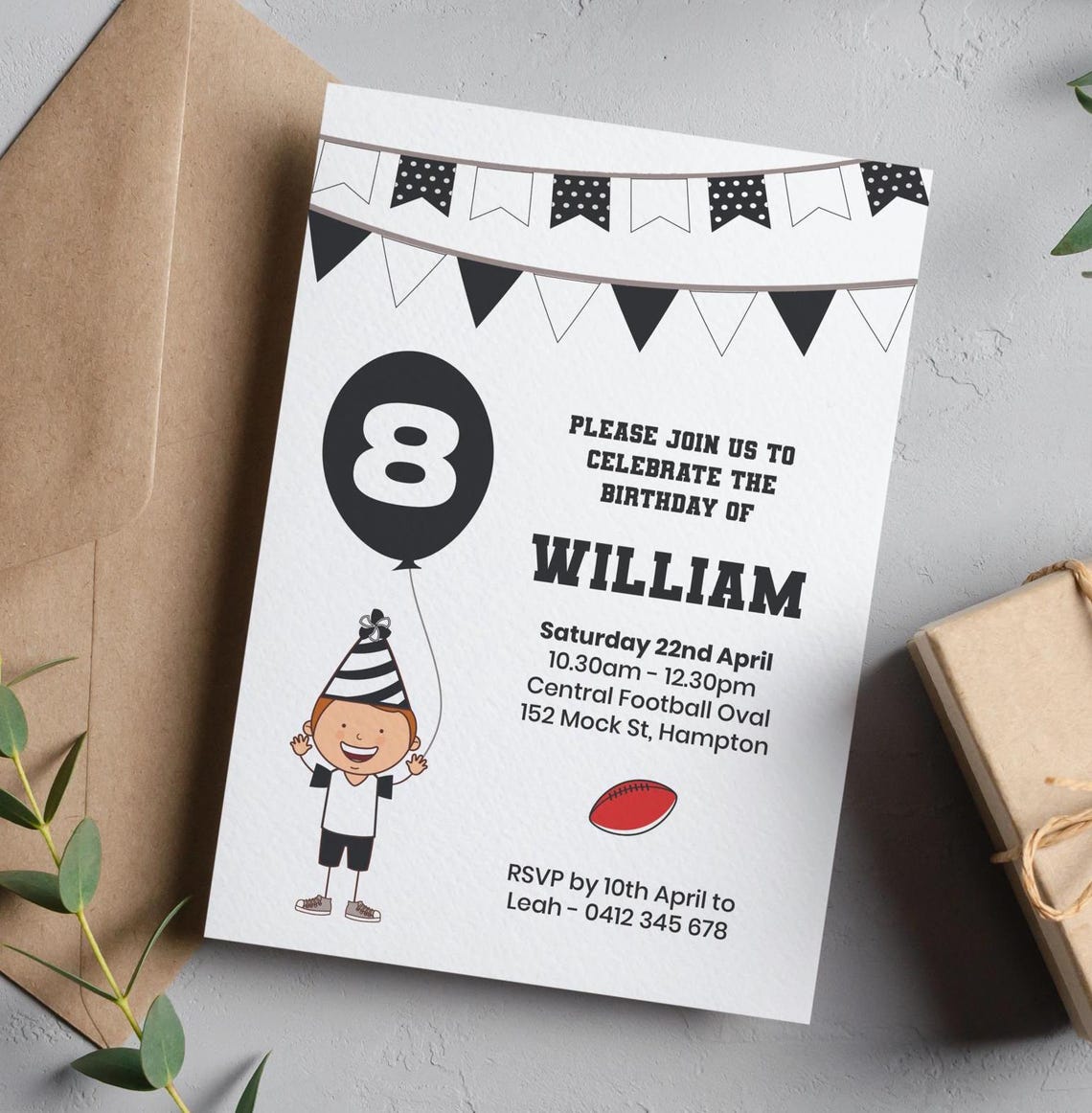 Collingwood Football Birthday Invitation: Editable Aussie Rules Party ...