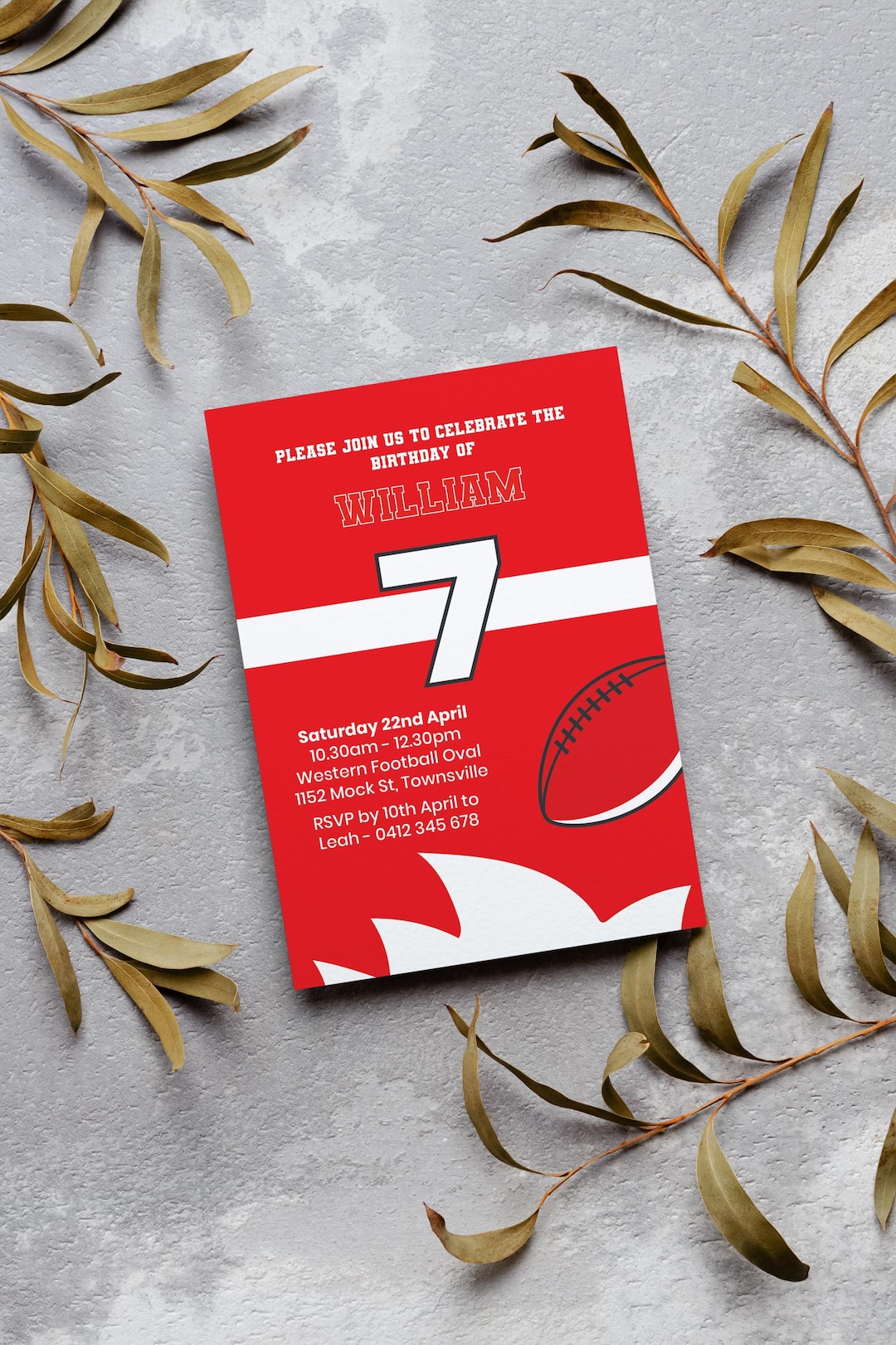 Editable Age AFL Sydney Swans Birthday Party Invitation Football 7th ...