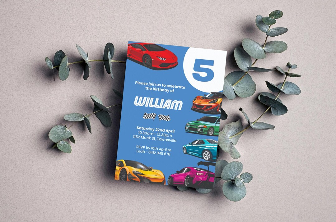 Hot Wheels Cars 5th Birthday Party Invitation Racing Cars Fifth ...