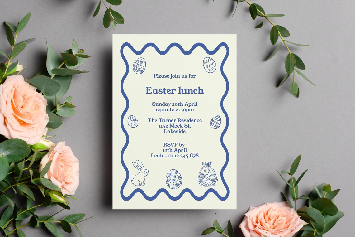 Easter Lunch Invitation | Editable Invite for Easter Celebration | Blue ...