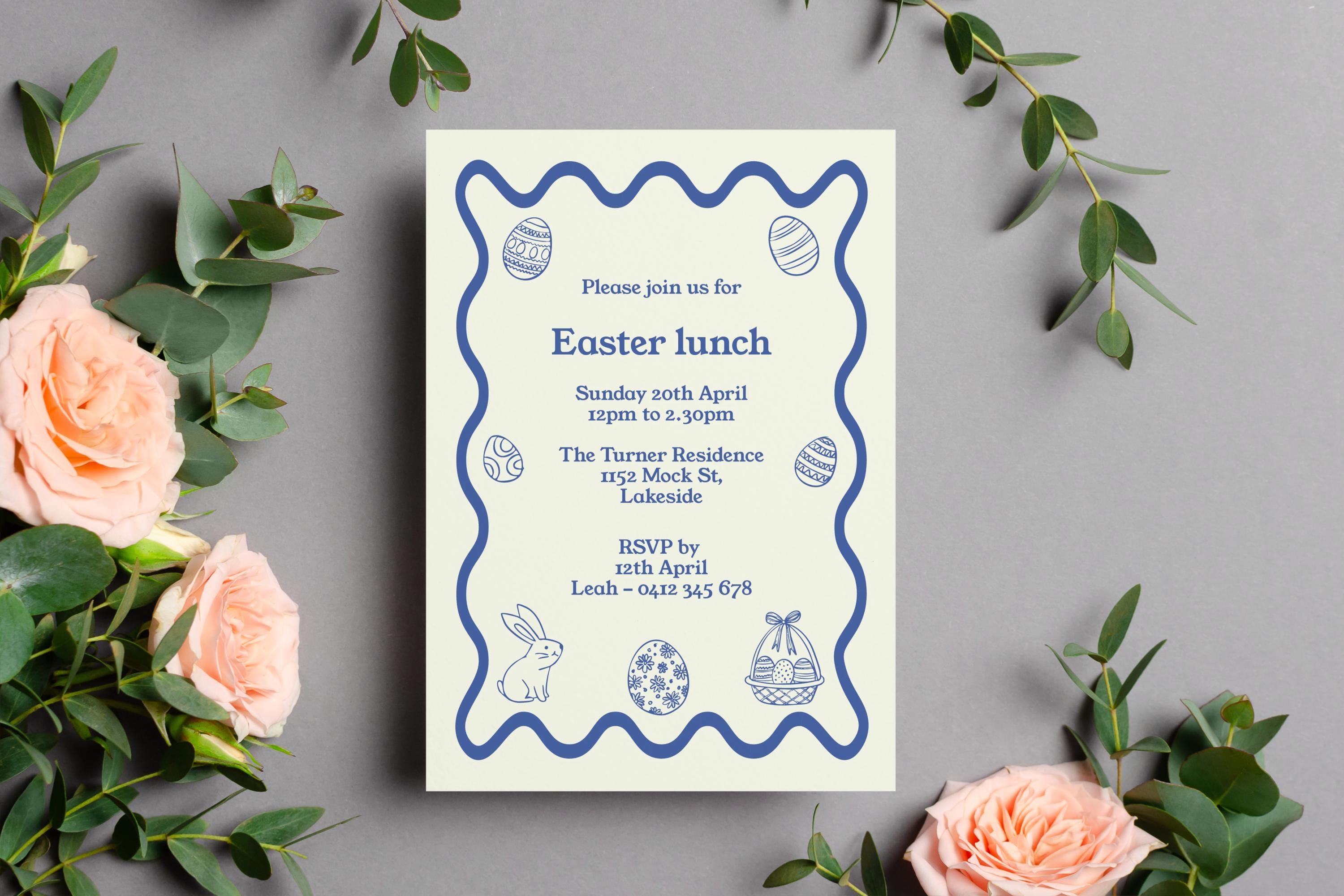 Easter Lunch Invitation | Editable Invite for Easter Celebration | Blue ...