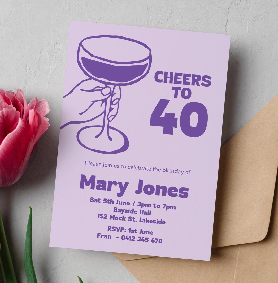 Editable 40th Birthday Invitation: Cheers to Forty (digital Download ...