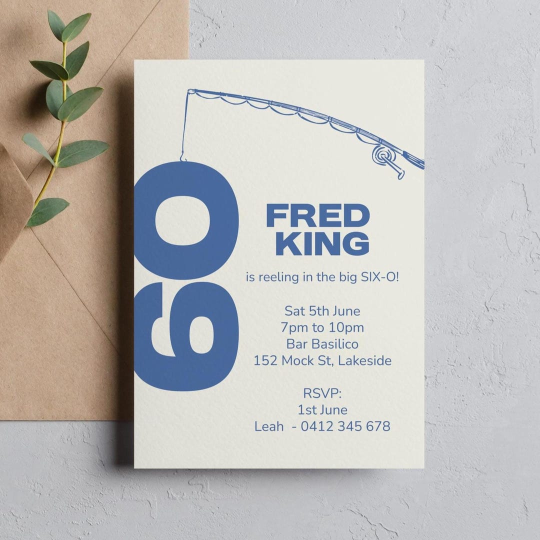 60th Fishing Birthday Invitation | Editable Age | Funny Fish Invite for ...