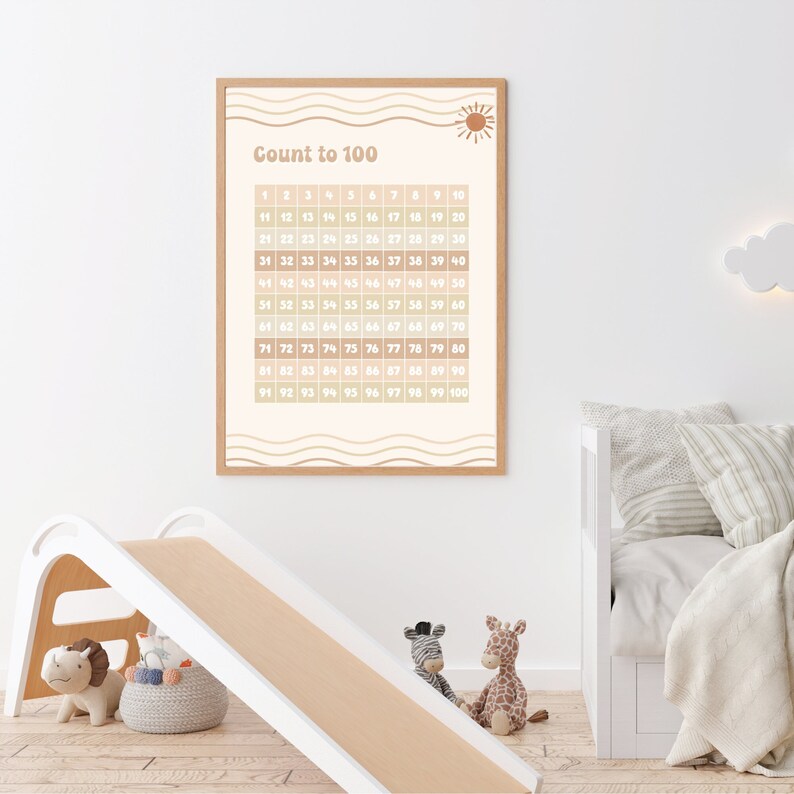 Counting to 100, Kids Poster, Educational Poster, Boho, Homeschooling ...