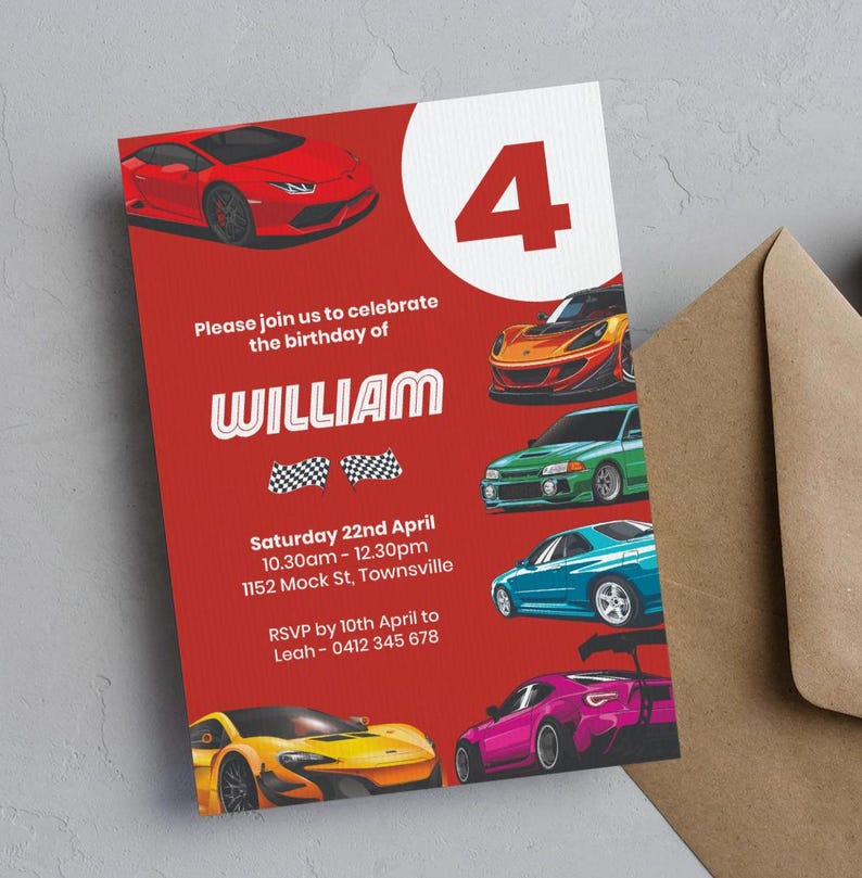 Editable Cars 4th Birthday Invitation, Racing Party (digital Download ...