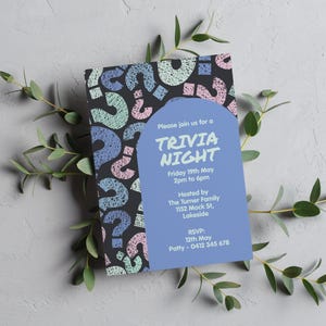 Editable Trivia Night Invitation: DIY Quiz Birthday Party Template (A5 ...