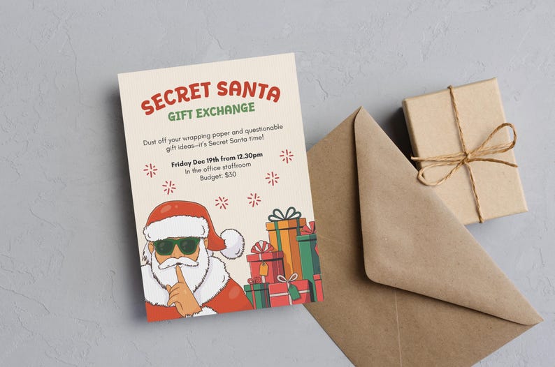 Editable Secret Santa Gift Exchange Invitation Flyer (A5 Digital ...