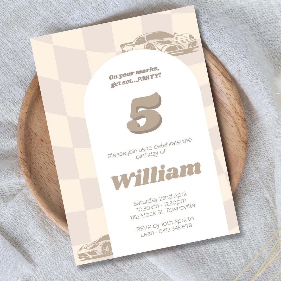 Cars 5th Birthday Invitation Racing Cars Fifth Birthday Invite Custom ...