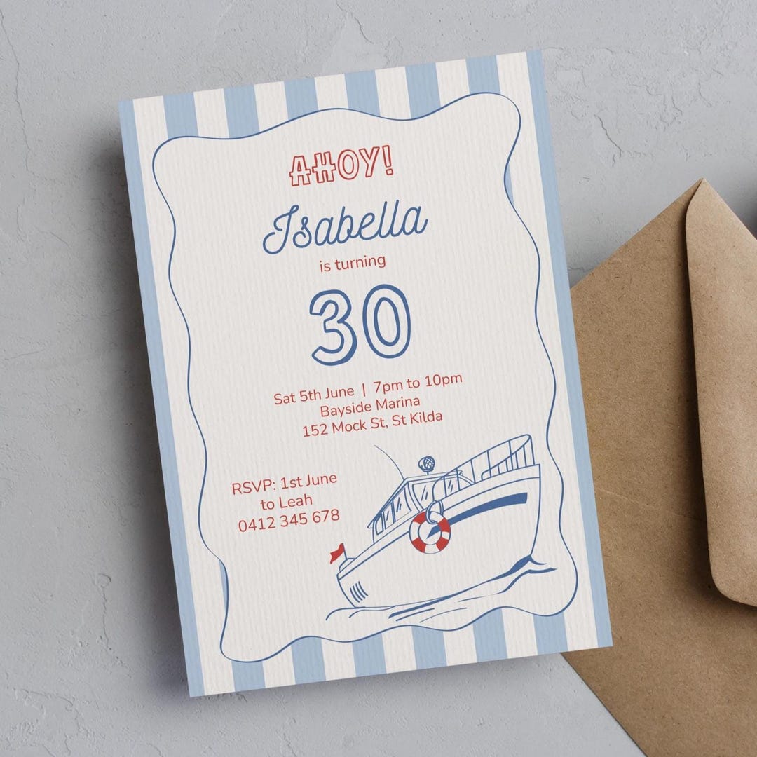 30th Sailing Boating Birthday Invitation | Editable Instant Download ...