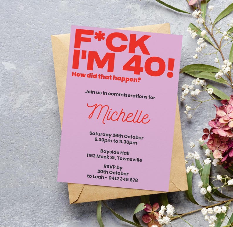 Editable 40th Birthday Invitation Invite Custom DIY Customize Bday ...