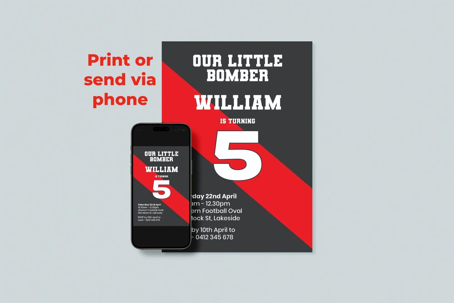 Essendon Football Birthday Invitation: Aussie Rules Party (editable Age ...