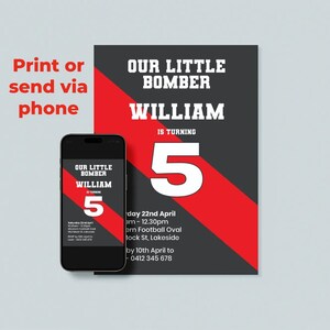 Essendon Football Birthday Invitation: Aussie Rules Party (editable Age ...