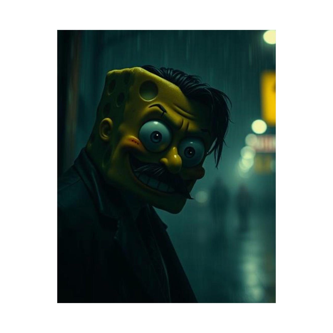 Spongebob Matte Vertical Poster, Rainy City Art Print, Urban Wall Decor ...