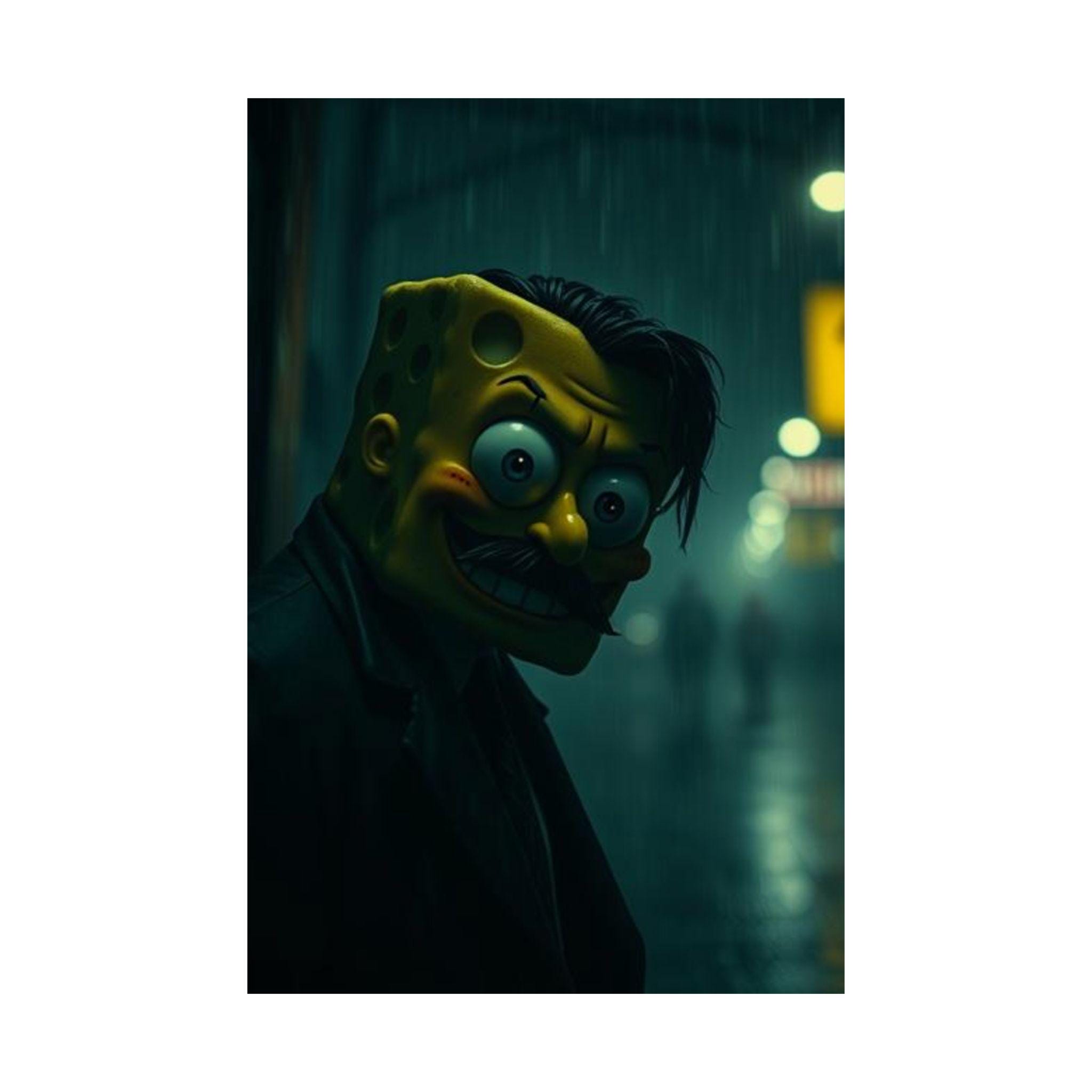 Spongebob Matte Vertical Poster, Rainy City Art Print, Urban Wall Decor ...