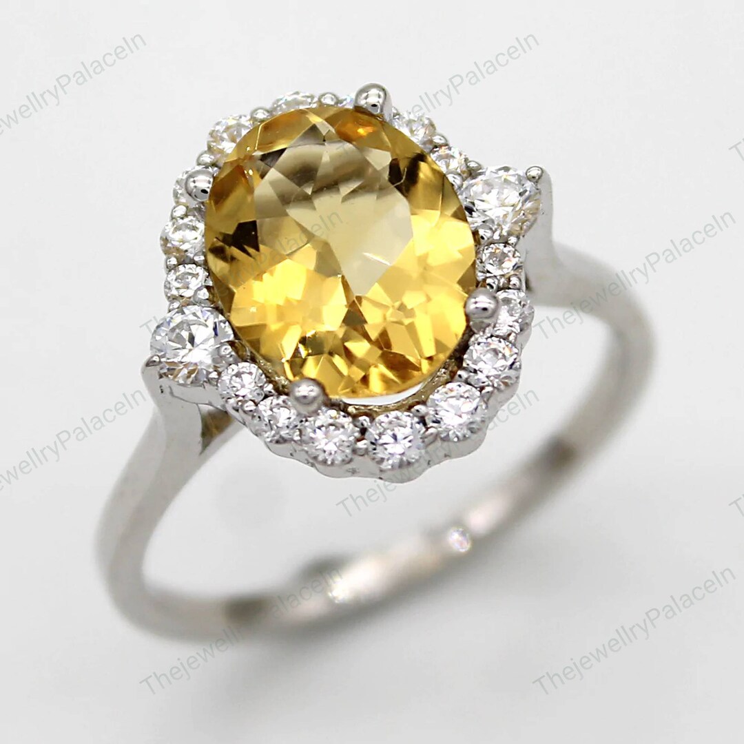 Citrine Engagement Ring in Sterling Silver, Oval Cut Natural Citrine ...